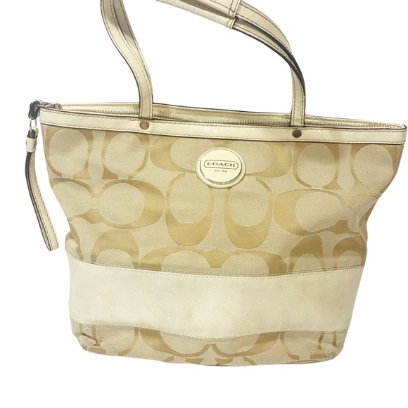 Coach | Bags | Coach Cream Tan Signature C Canvas Tote Shoulder Bag ...